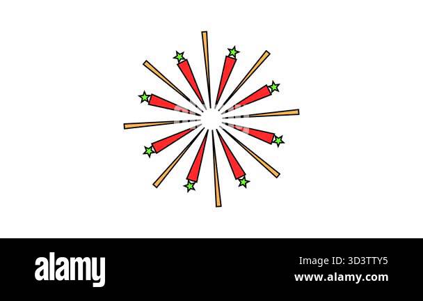 Symmetrical firework explosion with vibrant red orange and green star ...