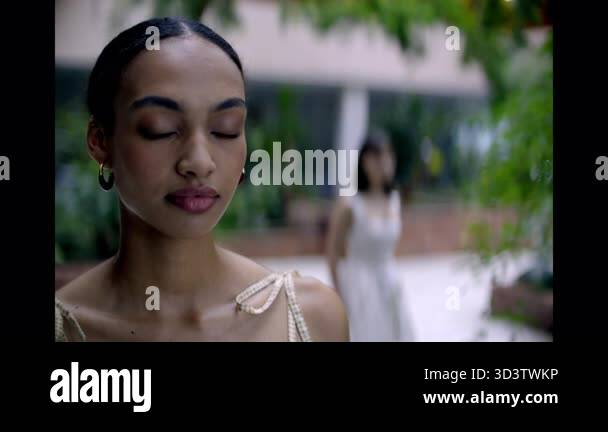 Close up fashion portrait of young woman. High quality 4k footage Stock ...