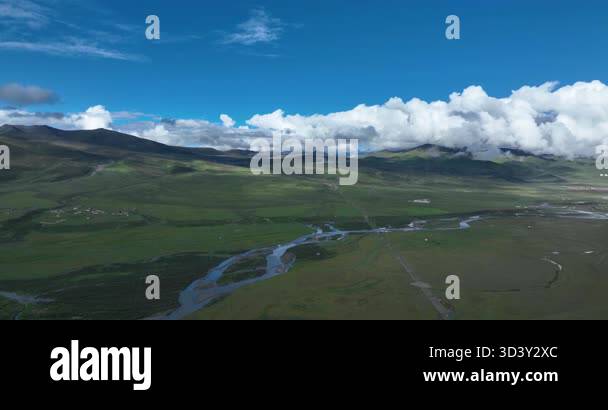 Lush green landscape hills under the blue sky with clouds Stock Video ...