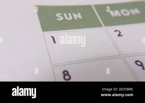 Marking the date number 1, focusing on the number highlighted with a ...