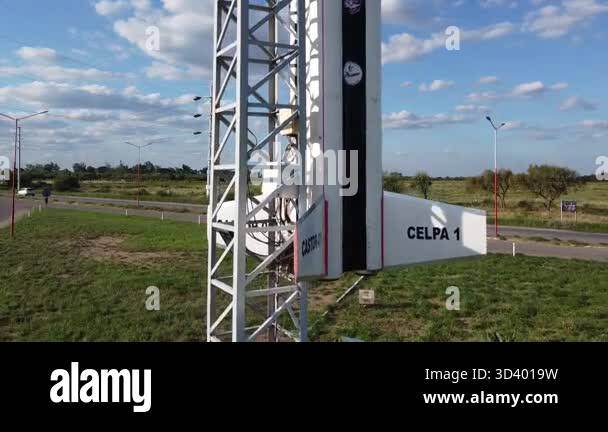 Slow vertical movement up the Chamical space rocket from base to tip ...