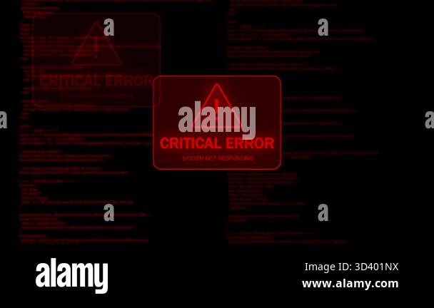 Critical error system crash animation with multiple red warning popups ...