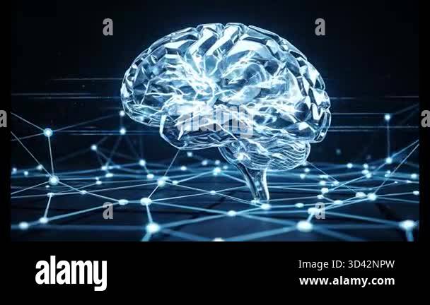 Futuristic Brain: Digital Connectivity Animation on Dark Background ...