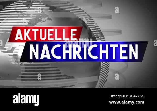 Breaking news sign in German with rotating Earth on gray background ...