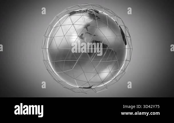 Earth and wireframe grid on gray background - 3D 4k animation (3840 x ...