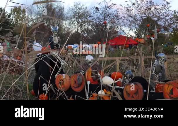 Halloween. Creepy Halloween skeleton standing in the dark with spooky ...
