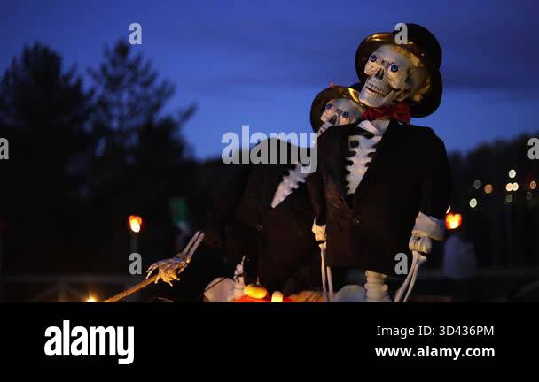 Halloween. Creepy Halloween skeleton standing in the dark with spooky ...