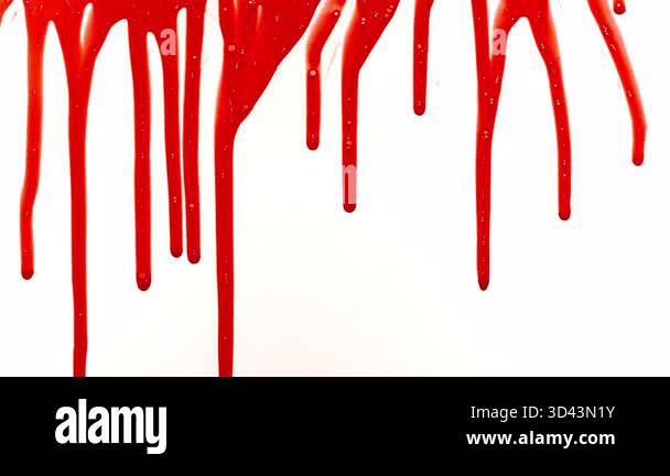 Dripping Shreds of Blood in Super Slow Motion . Isolated on White ...
