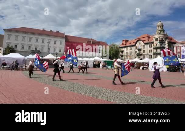 Timisoara, Romania, September 27, 2025, Colorful flag artists perform ...