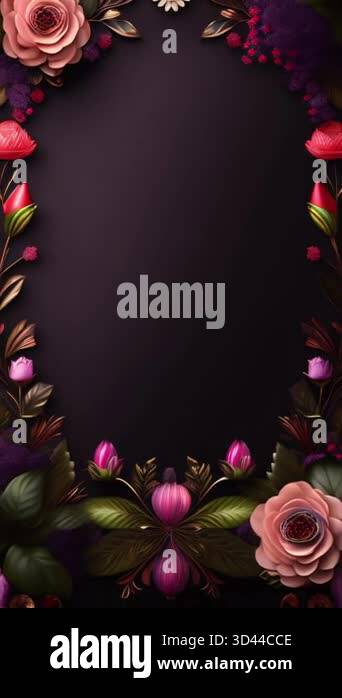 A beautifully animated floral frame featuring roses and a dark ...