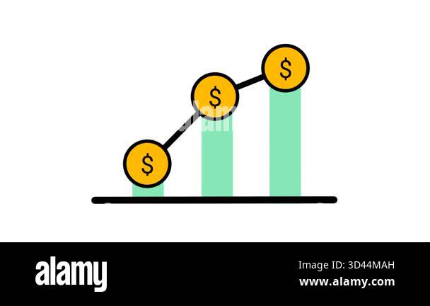 Three tall bars with coins on top form a performance chart that ...