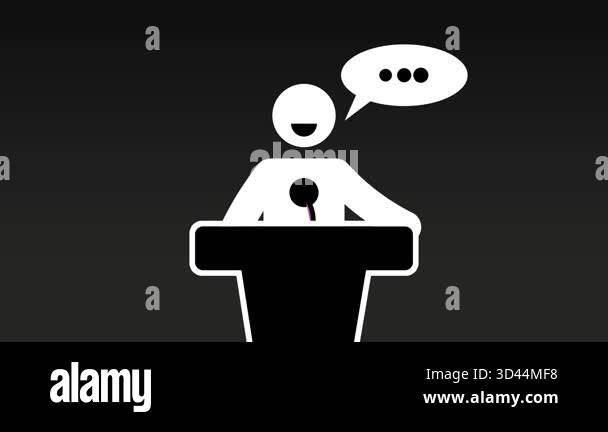 A speaker stands behind a podium delivering a public address ...