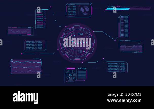 Abstract digital data processing system on a high-tech display with ...