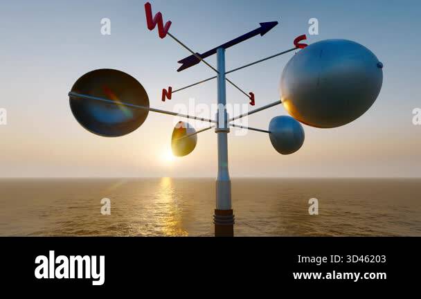 A wind vane indicating the direction at sea and a man's back Stock ...