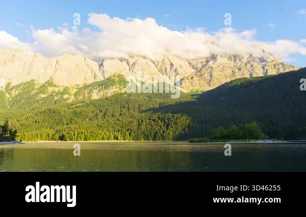 Eibsee Lake, Mountain Slopes with Forest and Zugspitze Massif on Sunny ...