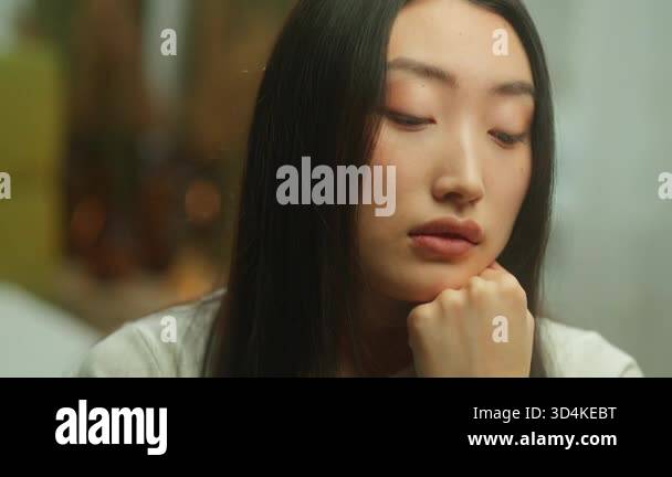 Portrait worried Asian Korean Chinese woman Japanese girl female ...