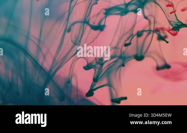 Fume fluid blend. Floating paint. Red turquoise dye drop color liquid ...