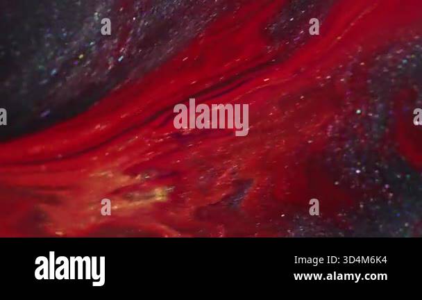 Paint stream. Spill texture. Defocused red silver color splash ink ...