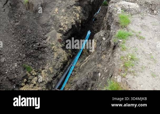 Sequential frames illustrate the water pipeline installation, focusing ...