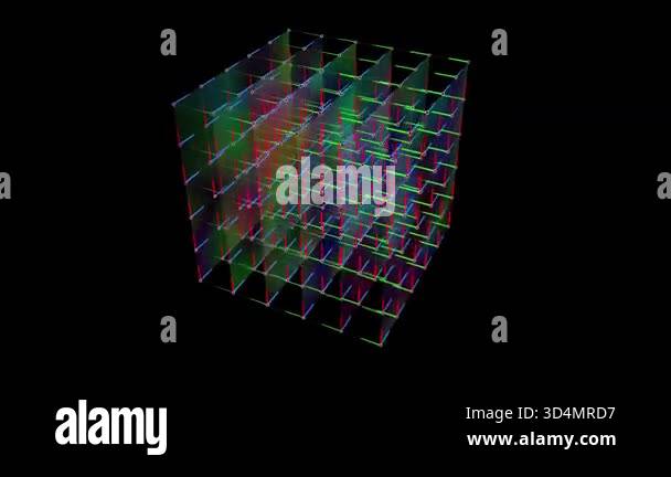 Abstract background 3D digital cube quantum computing. 3D algorithm blockchain grid dynamic ...
