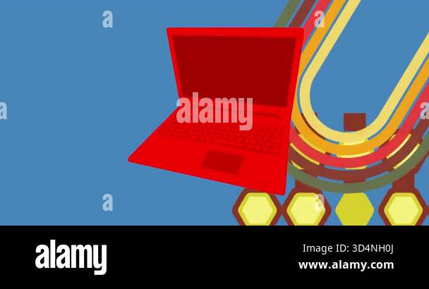 Retro 70s Background animation with notebook, laptop. Groovy Computer ...