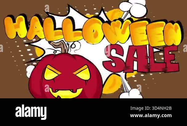 Animated pop art cartoon comic book style Halloween Sale text with ...