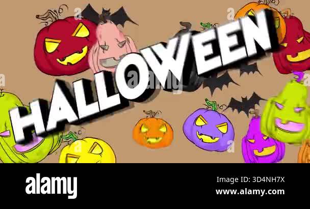 Comic book, pop art splash bubble Halloween text with Jack O' Lantern ...