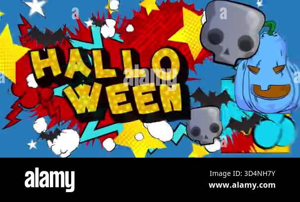 Comic book, pop art splash bubble Halloween text. Comics motion holiday ...