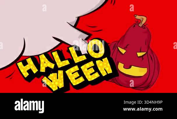 Comic book, pop art splash bubble Halloween text with Jack O' Lantern ...