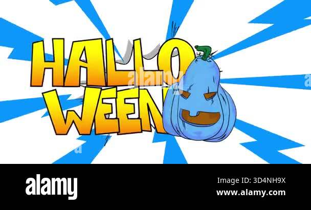 Comic book, pop art splash bubble Halloween text with Jack O' Lantern ...