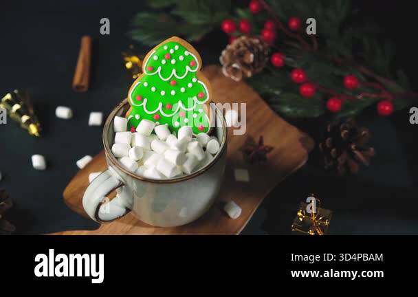 Christmas cookie tree in marshmallow hot chocolate warm drink festive ...