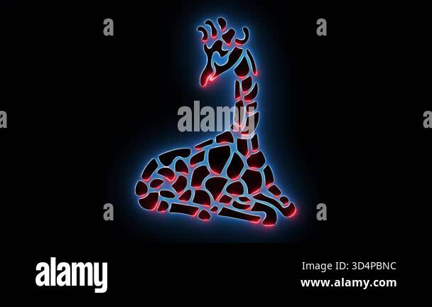 Animated neon light tracing the outline of a giraffe on a green screen ...
