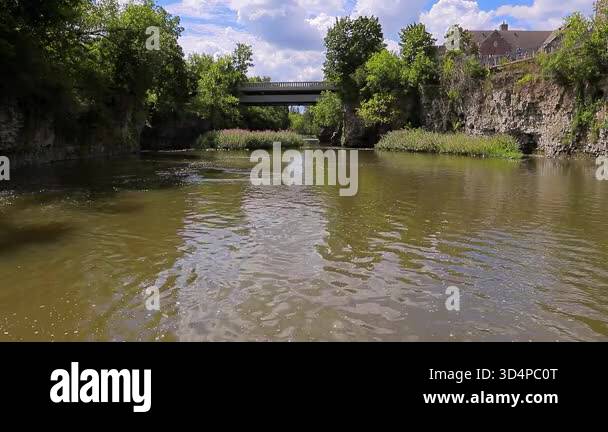 Grand River in the city of Fergus - a popular tourist town with ...