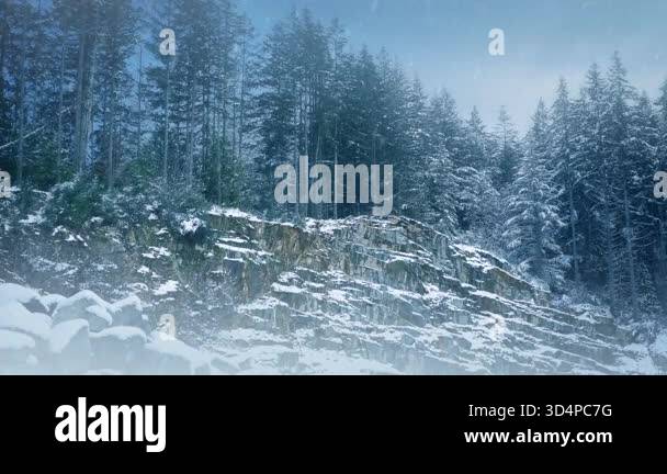 Forest Cliffs In Snowfall Winter Landscape Stock Video Footage - Alamy