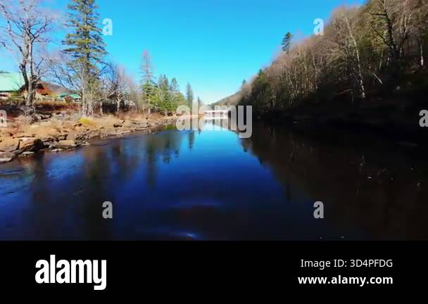aerial landscape from quebec, canada: mountain valley with river, roads ...