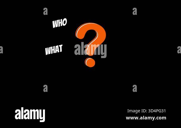 animation of question mark symbol moving and the words who, what, when ...