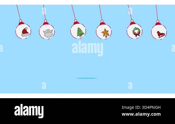 Merry christmas animation with balls hanging decorations. animation of ...