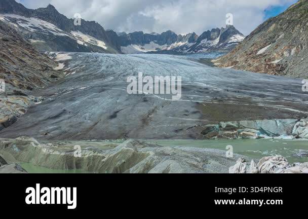 Time lapse, view of melting glacier in the Swiss Alps. Rhone Glacier ...