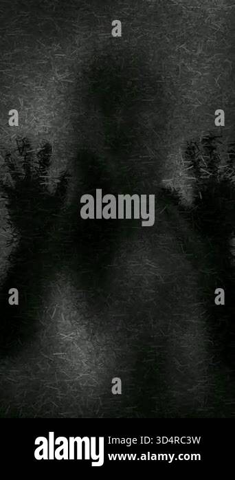 Scary Scene with Shadowy Figure Pressing Both Hands Against Translucent ...