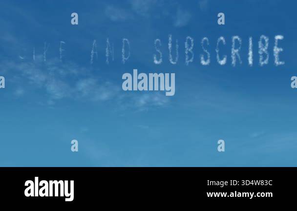 Animated text 'Like and Subscribe' forming from fluffy white clouds in ...