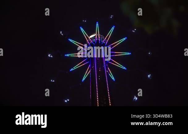Vienna, Austria - October 5, 2025 - Prater Turm carousel illuminated at ...