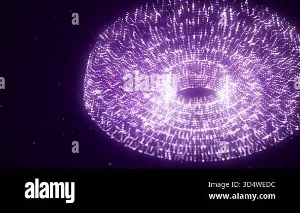 Abstract torus with purple dots and lines. 3D futuristic geometric ...