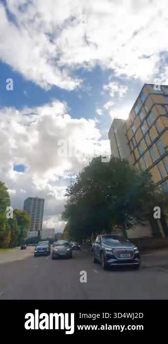 Coventry Central City Street Tour on Car. Low and Wide Angle Car ...