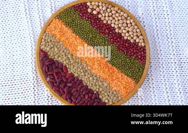 Colorful raw legumes like beans, lentils, chickpeas, and mung beans ...
