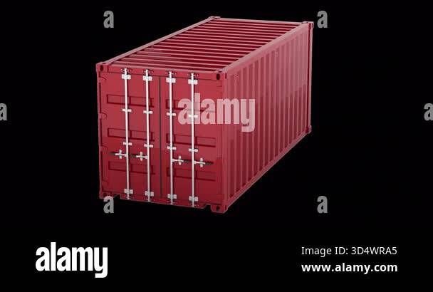 Red shipping container rotation animation seamlessly loopable. 3D ...