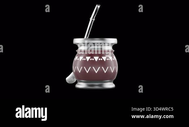 Traditional Mate Cup with Spoon Bombilla rotation animation, seamlessly ...