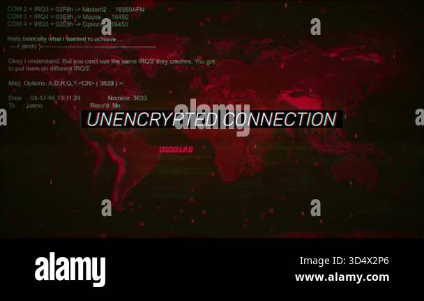 Unencrypted Connection Warning Text on hacking background screen 1 ...
