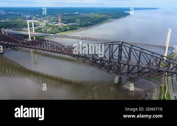Bird's-eye view of two generations of bridges. The longest cantilever ...