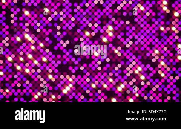 Close-up of digital display with purple circular lights in grid pattern. Evokes pixel-based ...