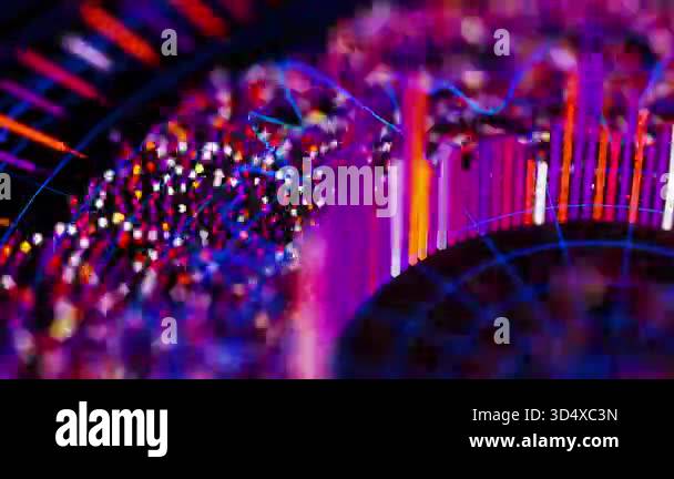 Closeup of Big Data complex round graph animation. Quantum computing ...